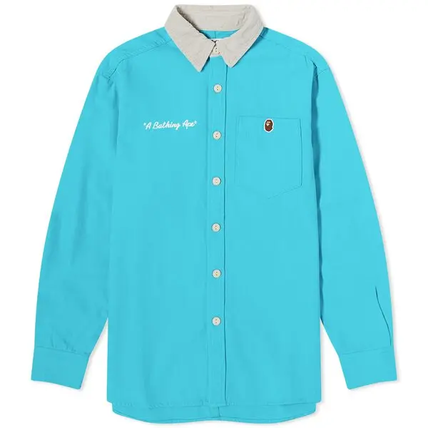 A Bathing Ape Logo Work Shirt - Blue | Editorialist