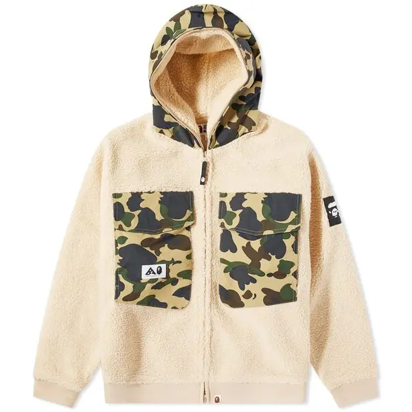A Bathing Ape Big Pocket Relaxed Fit Boa Jacket In Beige - 40% Off 