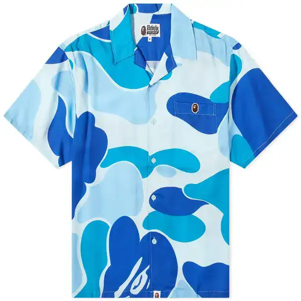 A Bathing Ape Abc Camo Open Collar Shirt - Blue | Editorialist