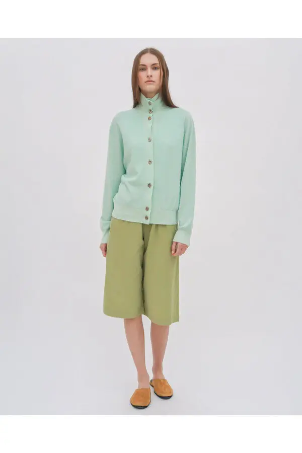 Rosetta Getty Turtleneck Merino Wool Cardigan - Green
