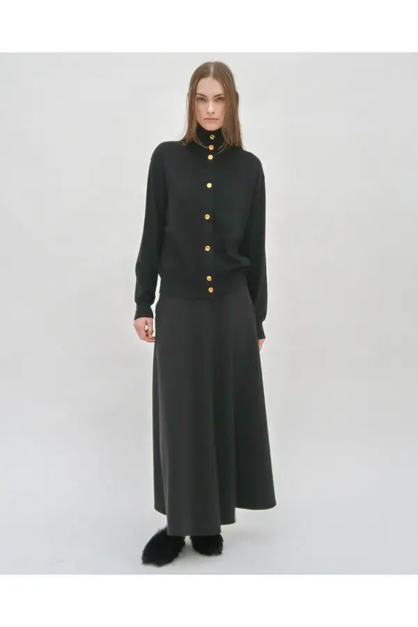 Rosetta Getty Turtleneck Merino Wool Cardigan - Black
