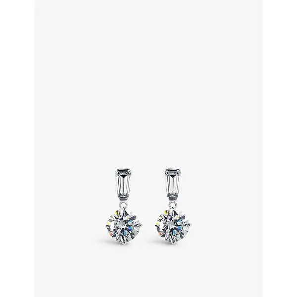 CARAT* LONDON Athena 9ct White-gold And Cubic Zirconia Drop Earrings - Silver