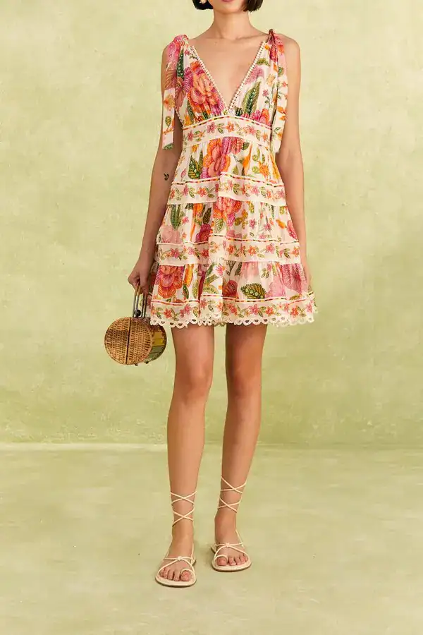 Farm Rio Off-White Macaw Bloom Mini Dress - Macaw Bloom Off-White |  Editorialist