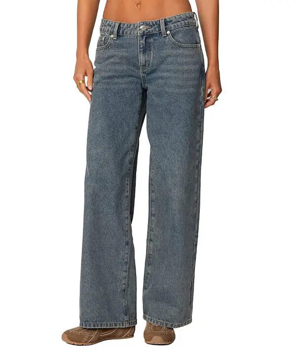 EDIKTED Leopard Heart Washed Jeans - Blue Washed