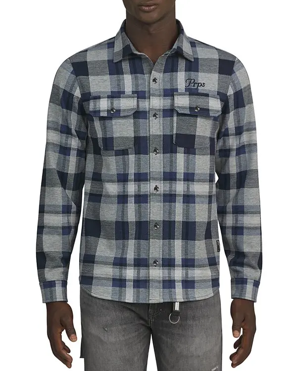 PRPS Big Sky Printed Long Sleeve Button Front Shirt - Blue