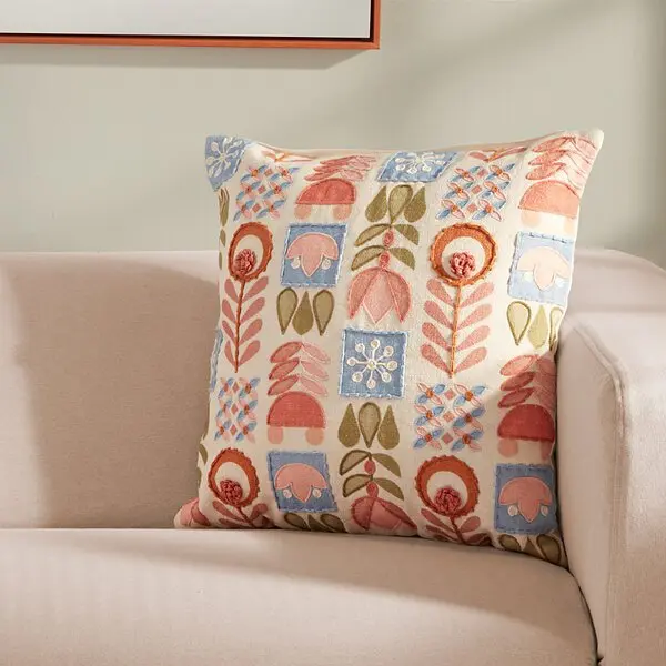 ROSELLI Scandi Fun Embroidered Print Decorative Pillow, 20 X 20