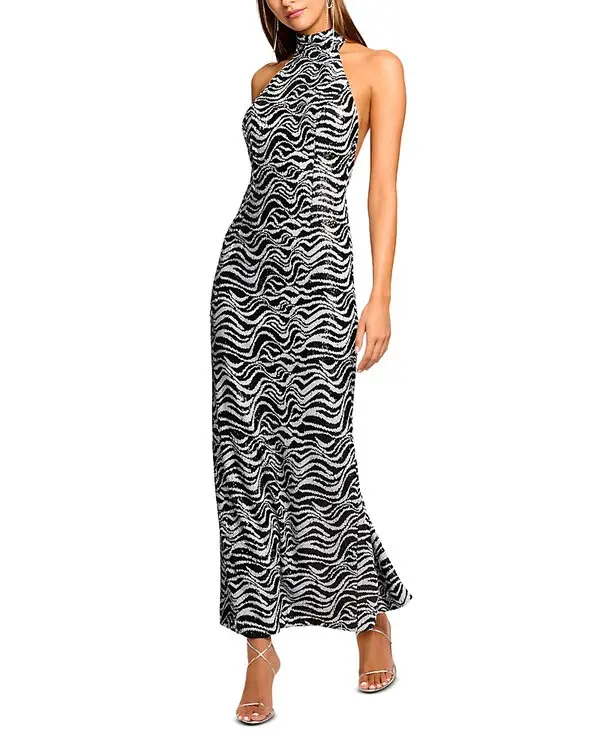 Ramy Brook Liliane Sequined Gown - Black Swirl