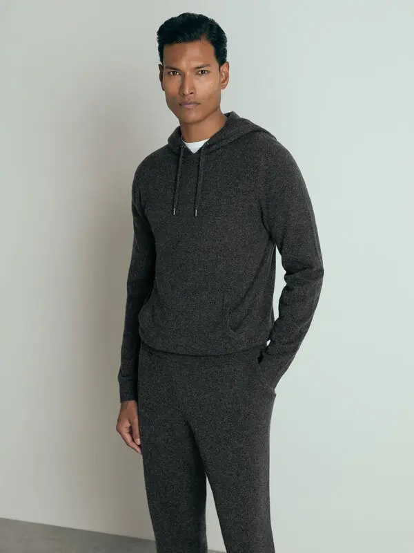 REISS Ruler Atelier Cashmere Hoodie - Charcoal Melange