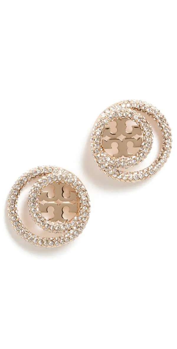 Tory Burch Miller Pave Double Ring Stud Earrings