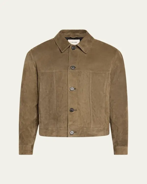 FRAME Suede Trucker Jacket - Light Olive