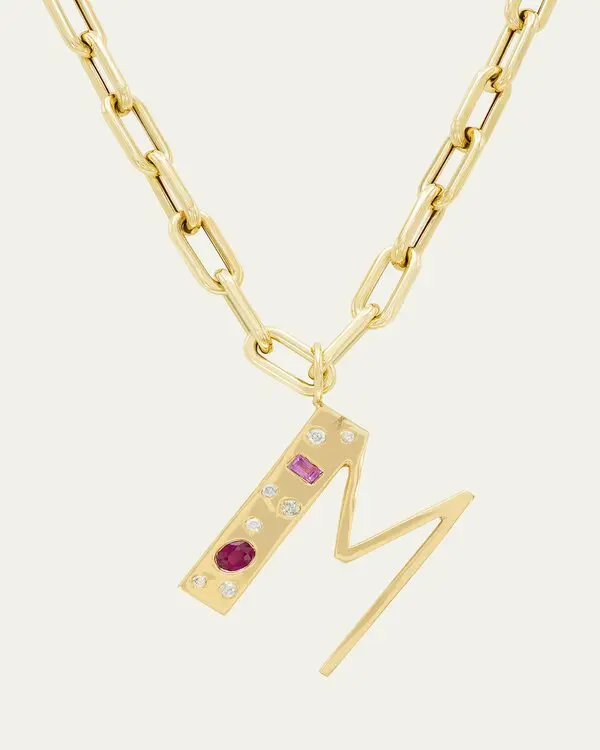 AUDREY C. JEWELS 14k Yellow Gold Initial Necklace With Diamonds And Gemstones