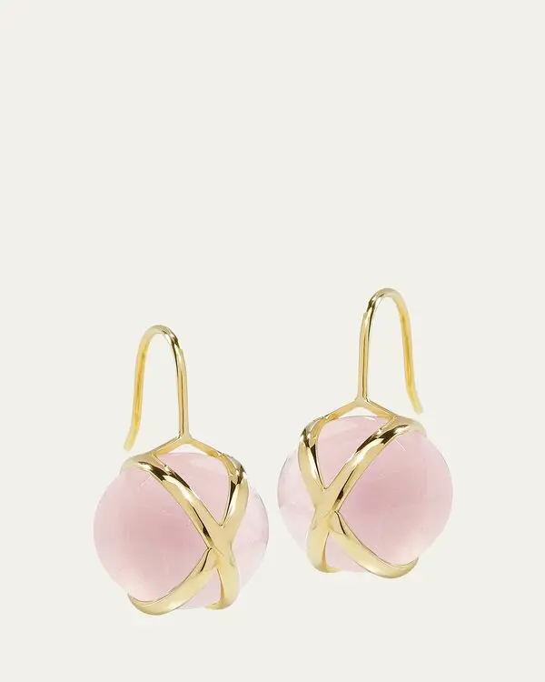 L. KLEIN Prisma 18k Yellow Gold Rose Quartz Drop Earrings