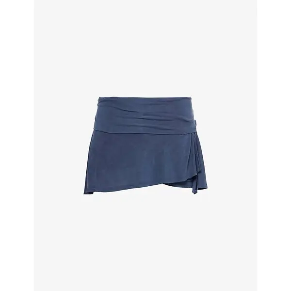 PEACHY DEN Flared-hem Stretch-woven Skort - Denim Blue
