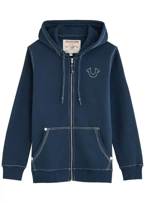 True Religion Big T Cotton-Blend Zip-Up Hoodie In Blue 40% Off