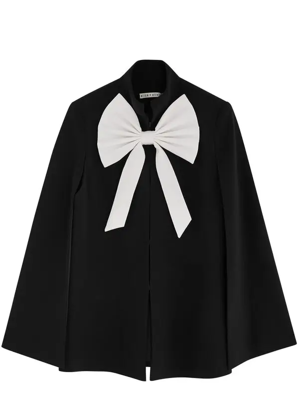 Alice + Olivia Philippa Bow Cape-Effect Jacket - Black