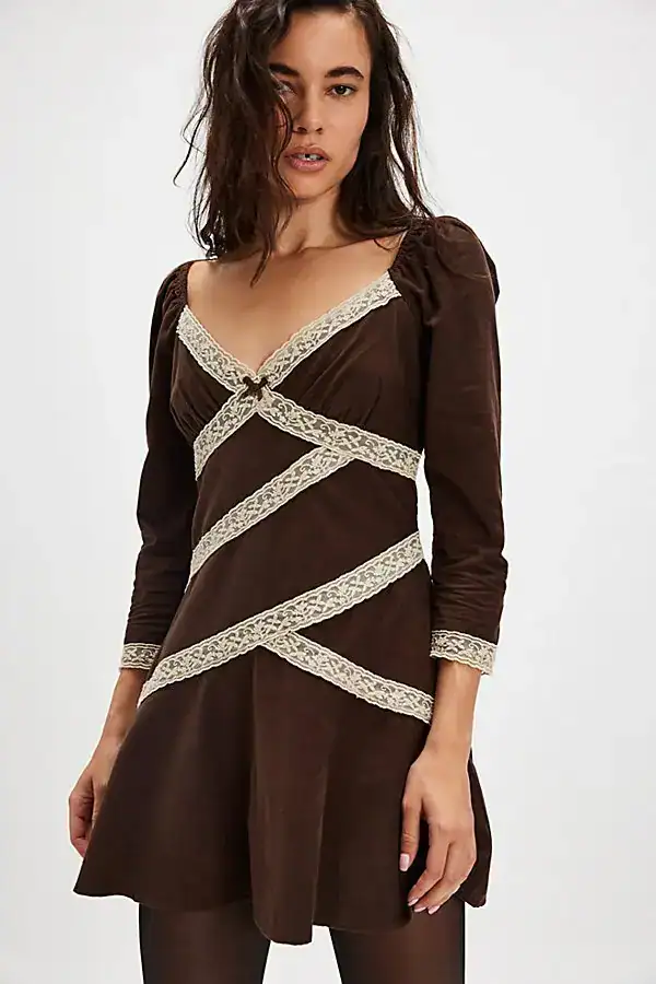 Free People Tennley Corduroy Mini Dress In Chocolate Torte Combo - 70% Off  | Editorialist