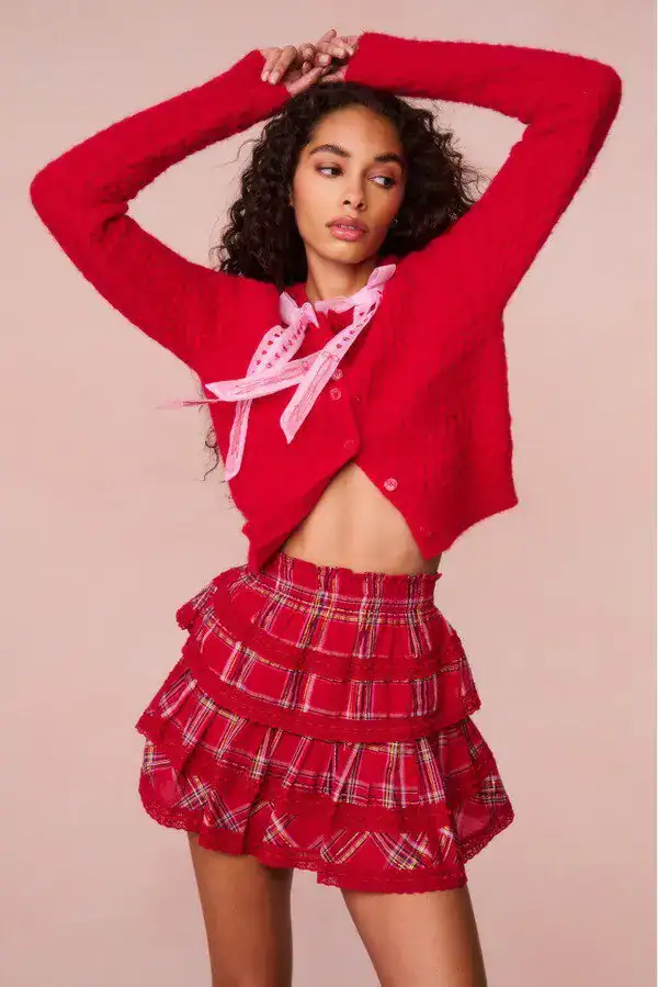 LoveShackFancy Ruffle Mini Tartan Skirt - Red | Editorialist