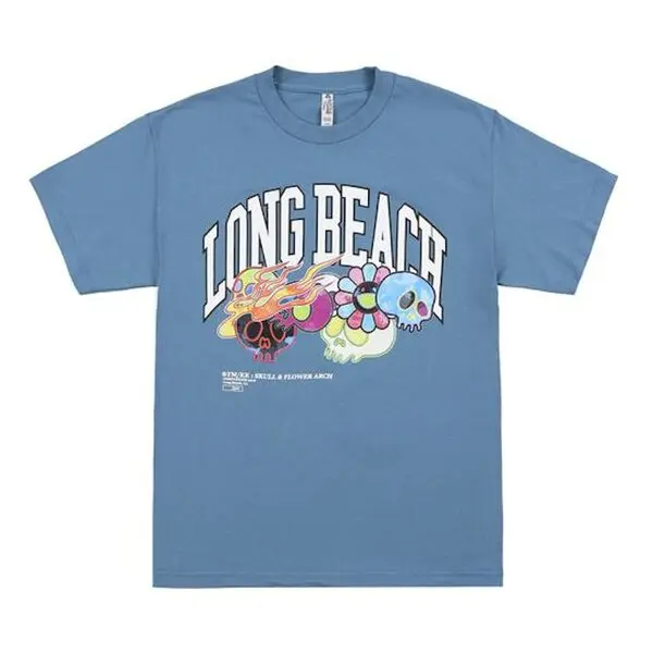 TAKASHI MURAKAMI Flaming Skull & Flower Wordmark Tee Shirt - Arbor Blue