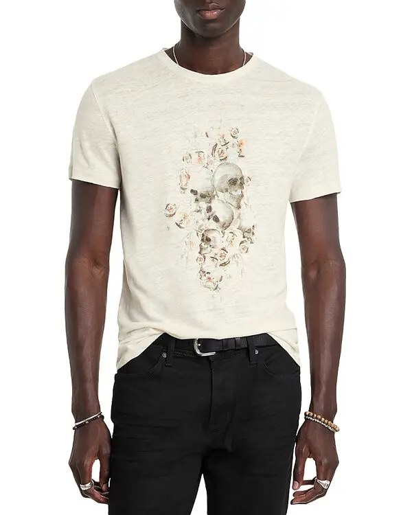 John Varvatos Floral Skull Graphic Print Linen Tee