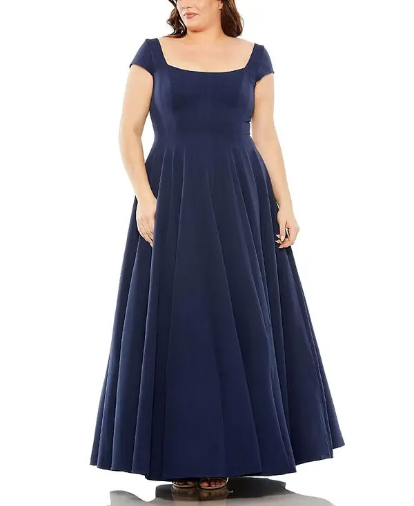 Mac Duggal Plus Cap Sleeve Square Neck Ball Gown - Midnight