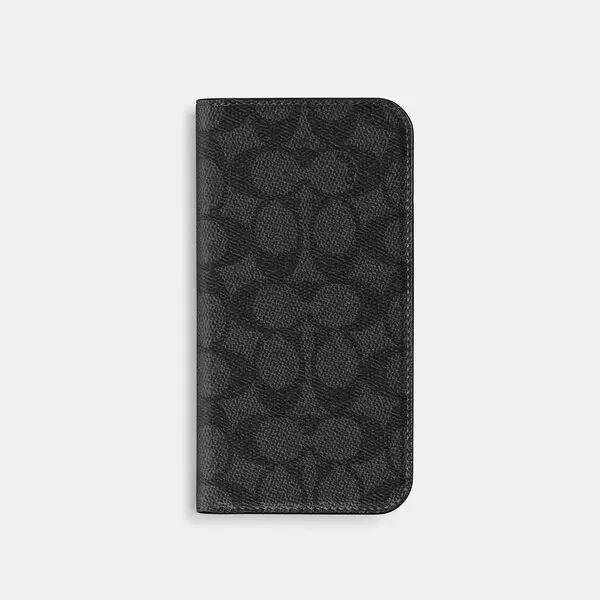 Coach Iphone 16 Folio In Signature Canvas - Charcoal