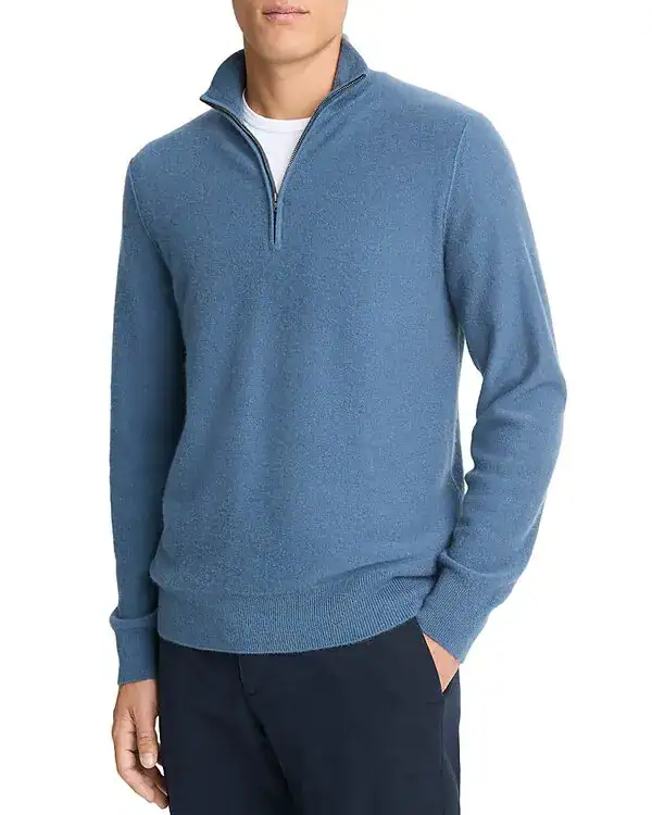 Vince Thermal Quarter Zip Polo Sweater In Beluga Blue - 62% Off ...