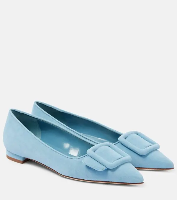 Manolo Blahnik Maysale Suede Ballet Flats - Blue