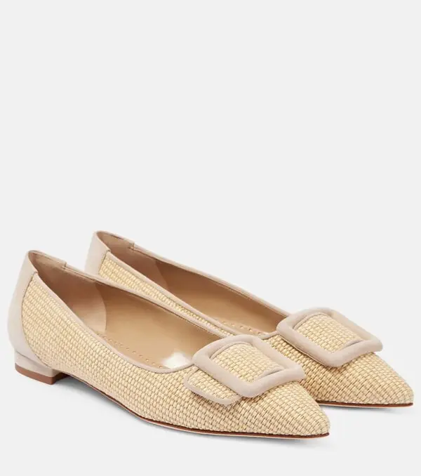 Manolo Blahnik Maysale Raffia Ballet Flats