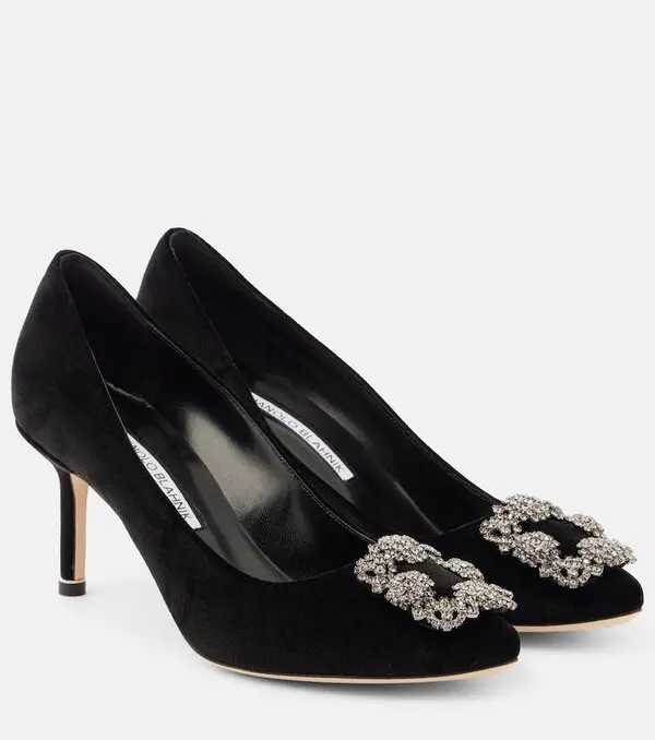 Manolo Blahnik Hangisi 70 Embellished Velvet Pumps - Black