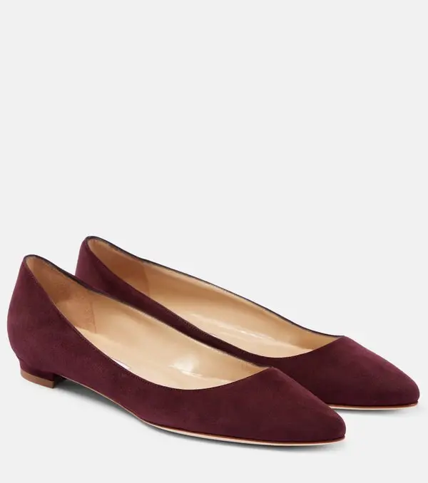 Manolo Blahnik Bb Suede Ballet Flats - Red