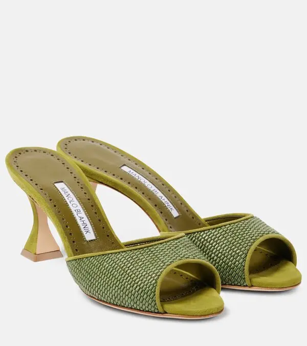 Manolo Blahnik Jadara 70 Raffia Mules - Green