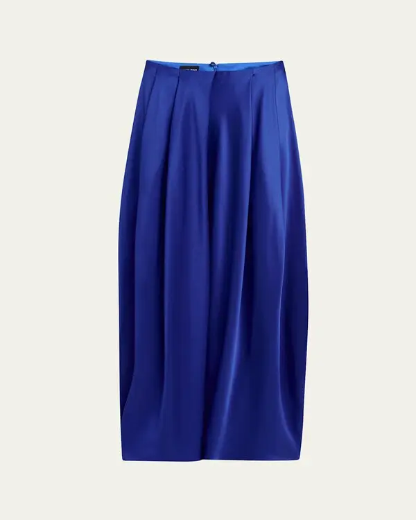 Giorgio Armani Double Silk Satin Pleated Midi Skirt