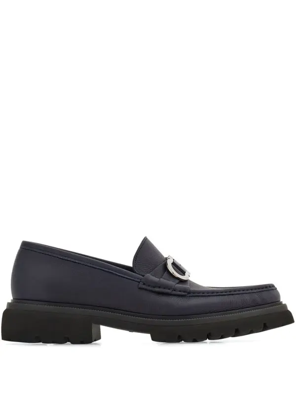 FERRAGAMO Gancini-plaque Leather Loafers - Blue