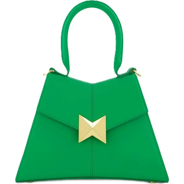 Mac Duggal Small Leather Handbag With Angular Gold Hardware - Spring Green