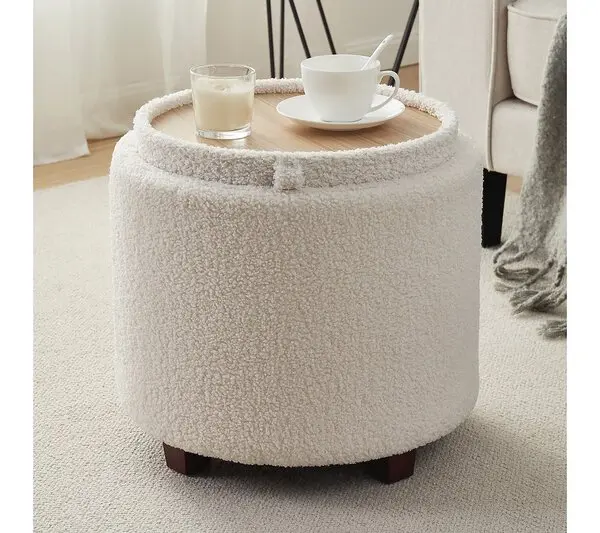 ORNAVO HOME Teddy Storage Ottoman With Coffee T Able Top Lid