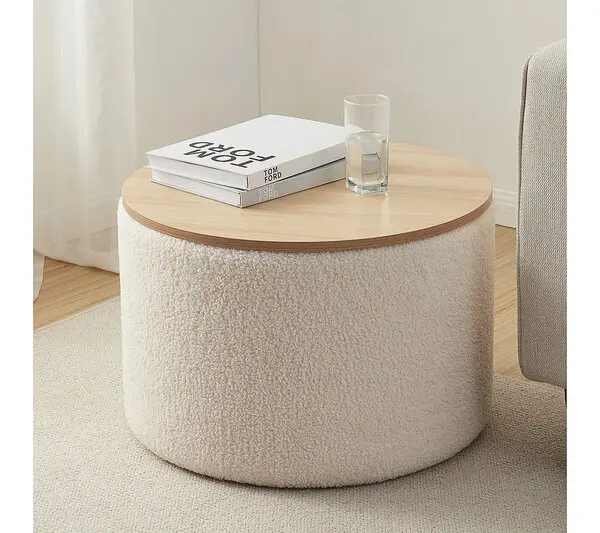 ORNAVO HOME Boucle Teddy Coffee Table Storage O Ttoman