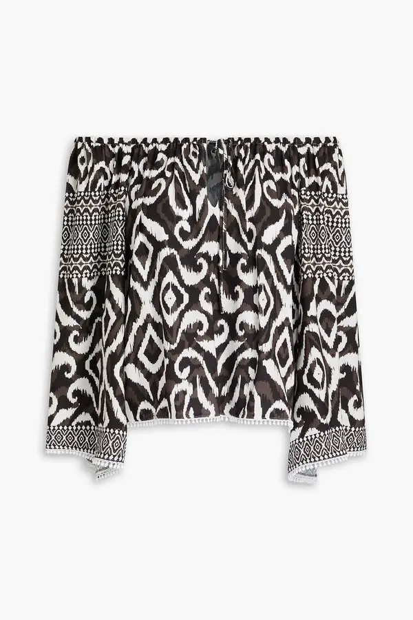 Alice + Olivia Devina Off-the-shoulder Printed Blouse - Black