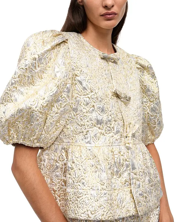GANNI Metallic Cloque Peplum Blouse