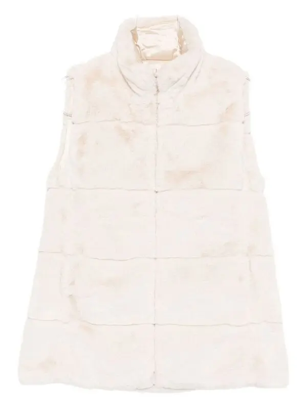 SAVE THE DUCK Zip-up Faux Fur Vest - Beige