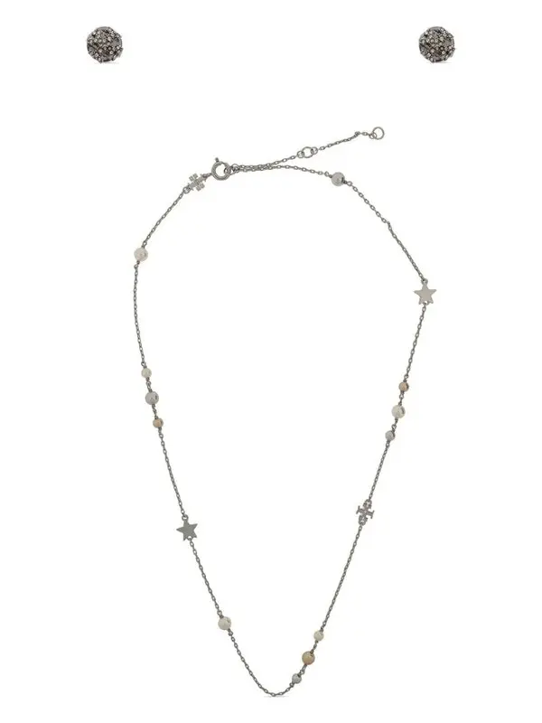 Tory Burch Double T Necklace And Earrings Set - Silver