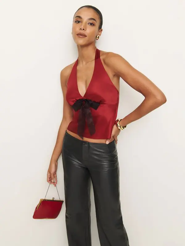 REFORMATION Clarissa Silk Top - Sangre