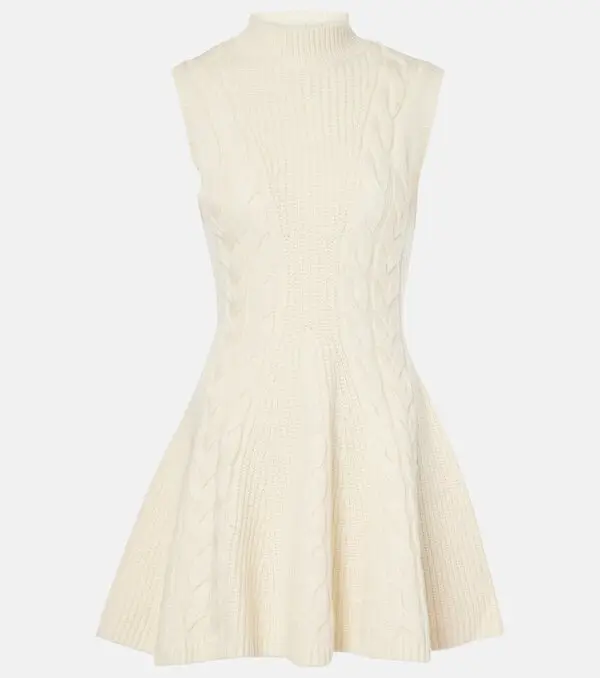 Staud Charade Cable-knit Wool-blend Minidress - Beige