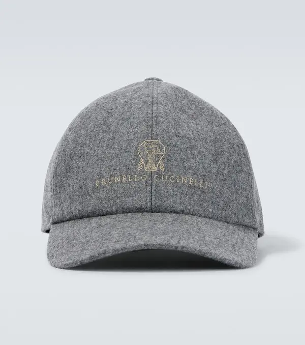 Brunello Cucinelli Logo Virgin Wool Flannel Baseball Cap - Grey