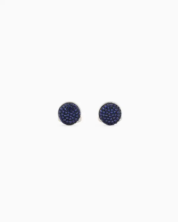 Giorgio Armani Sterling Silver Cufflinks With Satin And Crystals - Blue