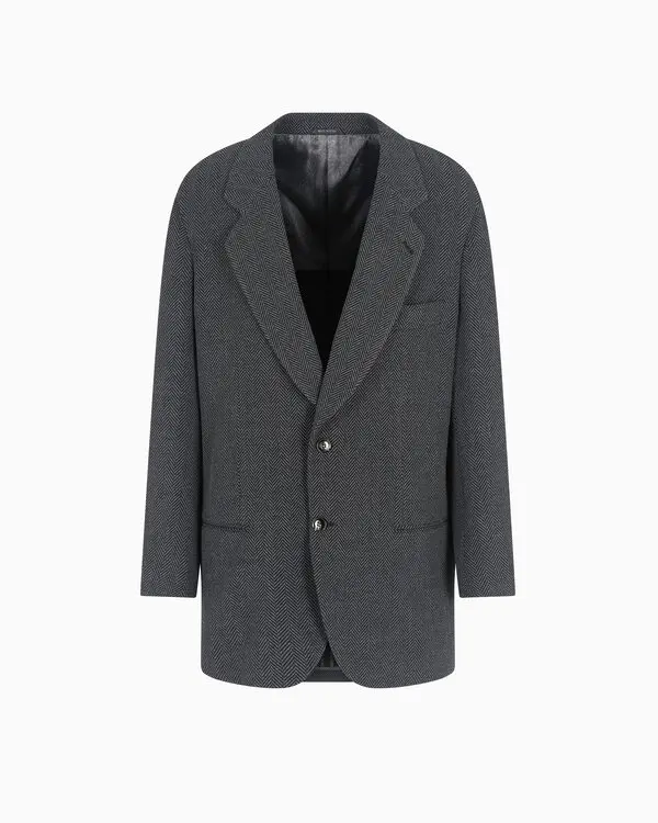 Giorgio Armani Heritage Line Chevron Jacquard Virgin Wool Jacket - Black