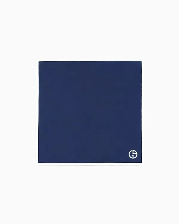 Giorgio Armani Silk Pocket Square With Logo - Blue