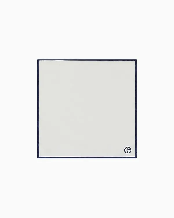 Giorgio Armani Silk Pocket Square With Logo - White