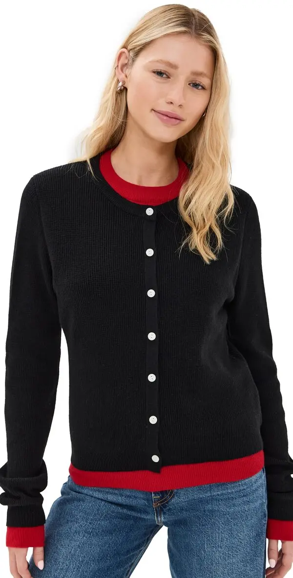 Line & Dot Hutch Double Layer Sweater - Black And Red