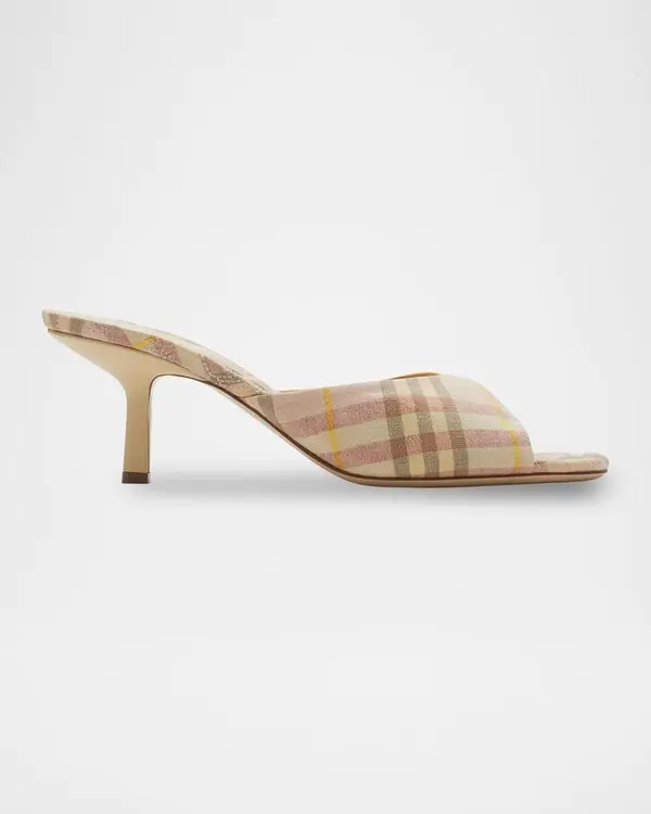 Burberry Check Mews Low Mules - Teacup Ip Check
