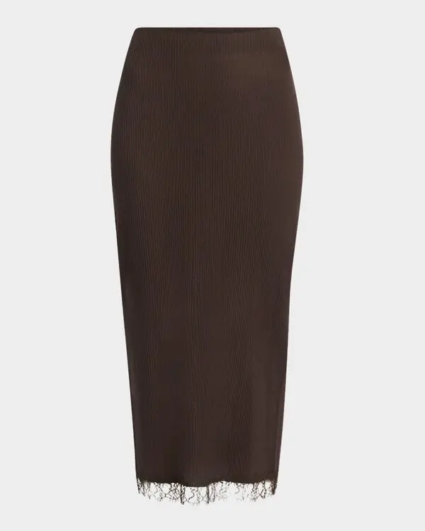 THE ROW Indira Lace-trim Ribbed Pencil Skirt - Dark Oak